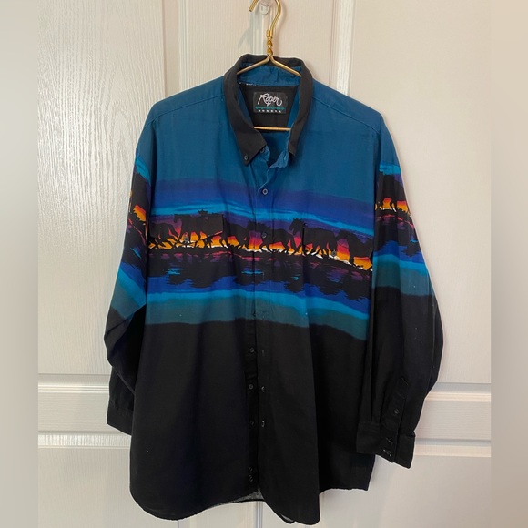 Roper | Shirts | Vintage Roper Galloping Horse Border Western Shirt Xxl ...